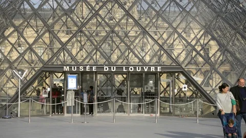 Musee Du Louvre sign on pyramid - famous... | Stock Video | Pond5