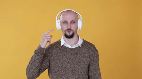 music inspiration guy sound in headphone... | Stock Video | Pond5