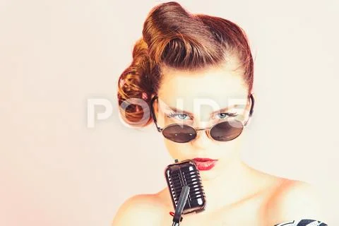 Music, look and retro style, pinup. ~ Premium Photo #104869999