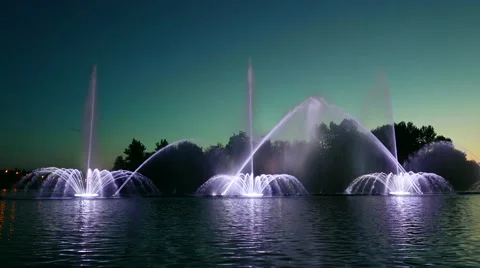 Musical floating fountain in river with ... | Stock Video | Pond5