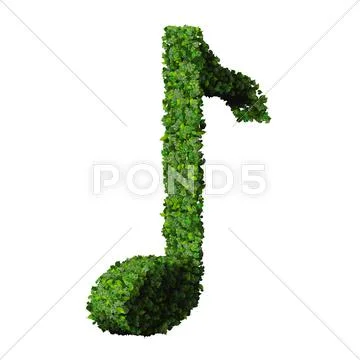 Musical note eight symbol made from green leaves isolated on white ...