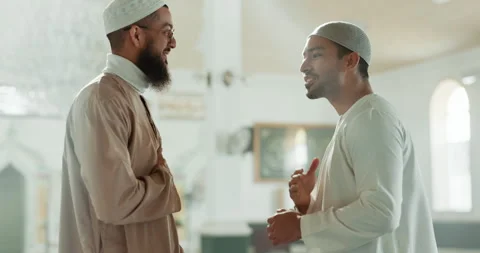 Muslim, handshake and people in mosque f... | Stock Video | Pond5