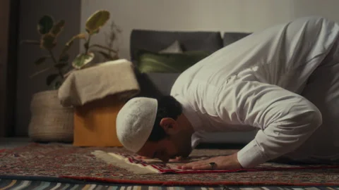 Muslim Prayer in White Taking Sajdah Pos... | Stock Video | Pond5
