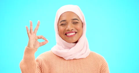 Muslim woman, ok sign and smile on face ... | Stock Video | Pond5