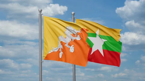 Myanmar and Bhutan flags | Stock Video | Pond5