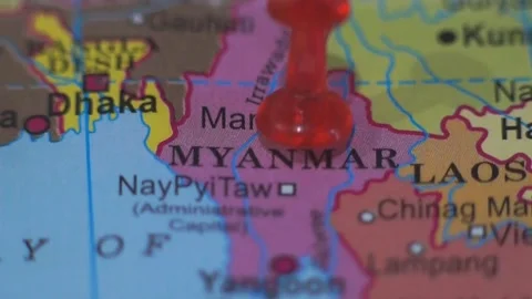 Myanmar (Burma) Map With Red Push Pin Po... | Stock Video | Pond5