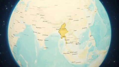 Myanmar Map On Earth Globe - Flat Style | Stock Video | Pond5