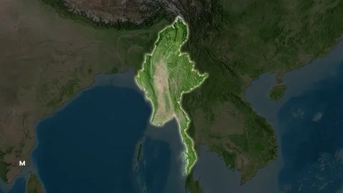 Myanmar map - solid. Glow. Satellite. La... | Stock Video | Pond5
