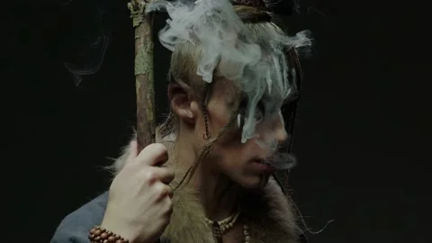 Mysterious elf druid breathes out smoke ... | Stock Video | Pond5