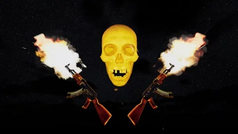 A mysterious skull and machine gun fire.... | Stock Video | Pond5