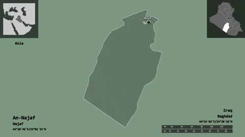 An-Najaf location. Iraq. Administrative ... | Stock Video | Pond5