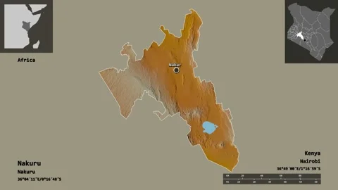 Nakuru location. Kenya. Relief map | Stock Video | Pond5