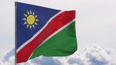 Namibia flag on pole with sky background... | Stock Video | Pond5