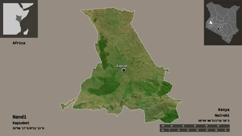 Nandi location. Kenya. Satellite map | Stock Video | Pond5