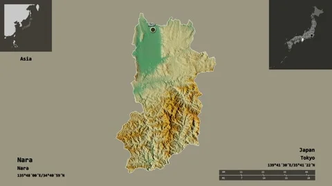 Nara location. Japan. Relief map | Stock Video | Pond5