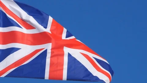 The national British flag waving in the ... | Stock Video | Pond5