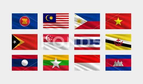National Flag of All ASEAN Countries. Set of ASEAN country Flag ...