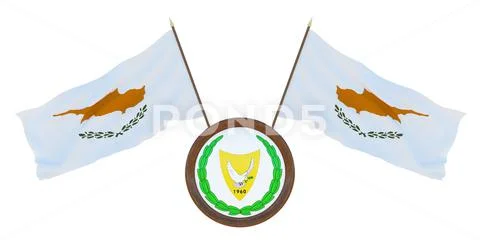 National flagand the coat of arms 3D illustration of Cyprus ...