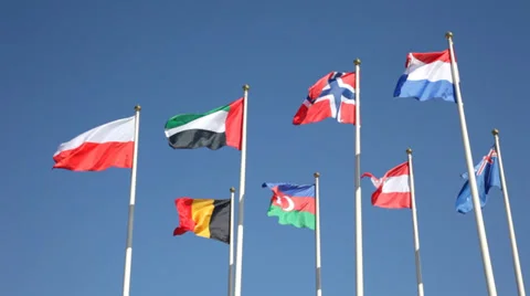 national flags of various countries aga... | Stock Video | Pond5