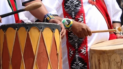 Native American drummers in traditional ... | Stock Video | Pond5