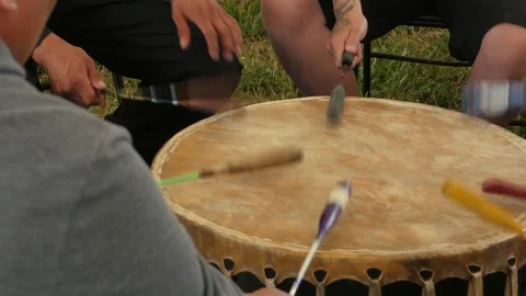 Native American men in a drum group hit ... | Stock Video | Pond5