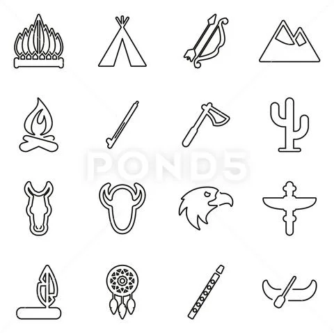Native American Tribe Culture Icons Thin Line Vector Illustration Set ...