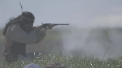 Native American Warriors fire Rifles in ... | Stock Video | Pond5