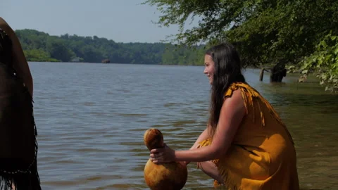 Native American Women Gathering River Wa... | Stock Video | Pond5