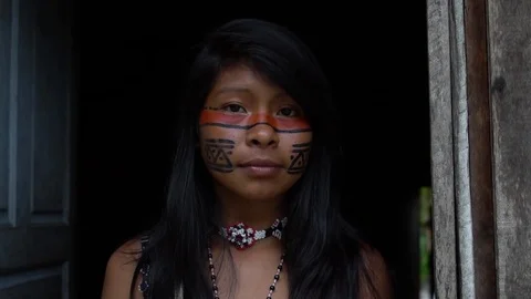 Native Brazilian Girl in a Tupi Guarani ... | Stock Video | Pond5