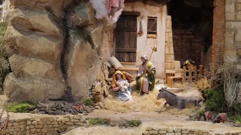 Nativity scene depicting the birth of je... | Stock Video | Pond5