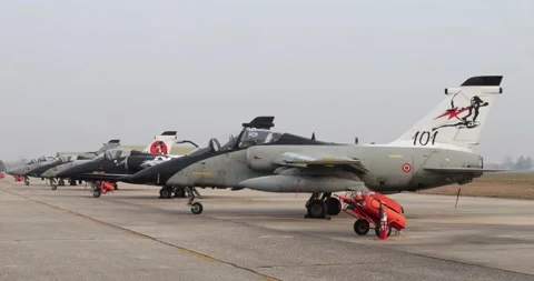 NATO fighter planes parked in a row at a... | Stock Video | Pond5