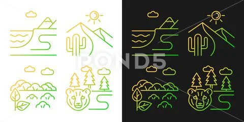 Natural landforms gradient icons set for dark and light mode ...