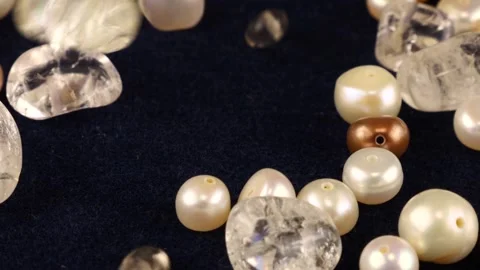 Natural pearls, quartz, rock crystal fal... | Stock Video | Pond5