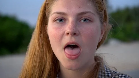 A natural white skin ginger girl with fr... | Stock Video | Pond5