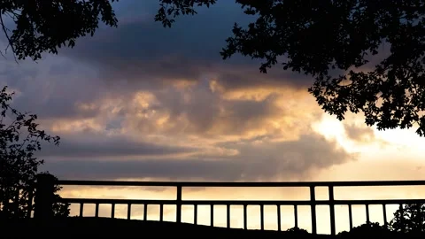 Nature Park Silhouette: Trees, Railing, ... | Stock Video | Pond5