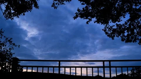 Nature Park Silhouette: Trees, Railing, ... | Stock Video | Pond5