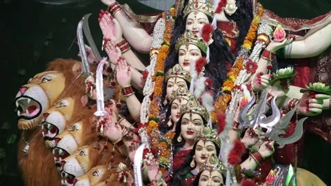 Nav Durga with nine Faces of clay idol o... | Stock Video | Pond5
