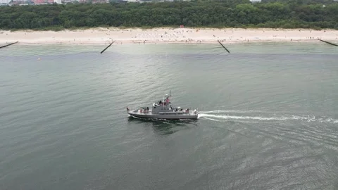 Naval ship is sailing at sea, aerial vie... | Stock Video | Pond5