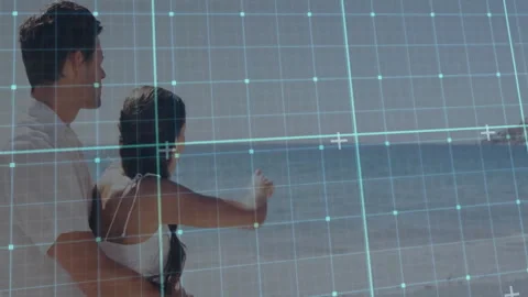 Navigating beach with digital grid overl... | Stock Video | Pond5