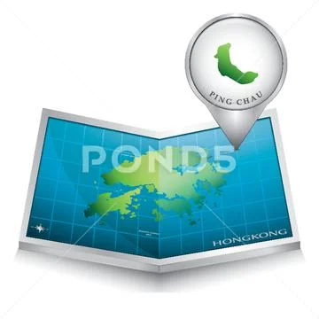 Navigation Pointer Indicating Ping Chau On Hong Kong Map: Graphic ...