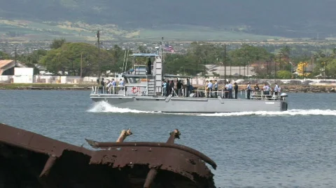 Navy shuttle Pearl Harbor USS Utah wreck... | Stock Video | Pond5