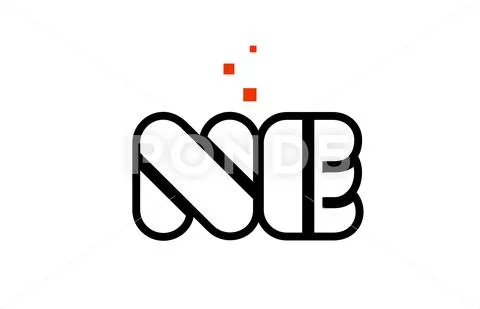 NE N E black white red alphabet letter combination logo icon design ...