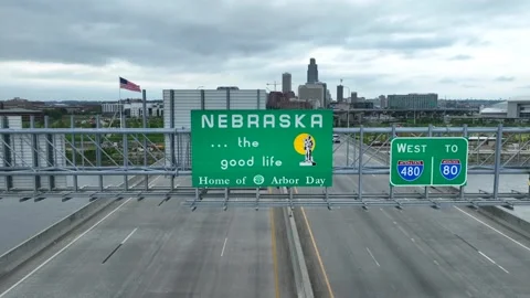 Nebraska welcome sign with Omaha, NE sky... | Stock Video | Pond5