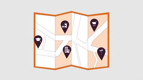 Neighborhood map with pinpoints line 2D ... | Stock Video | Pond5