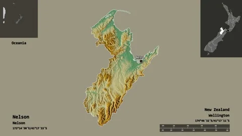Nelson location. New Zealand. Relief map | Stock Video | Pond5