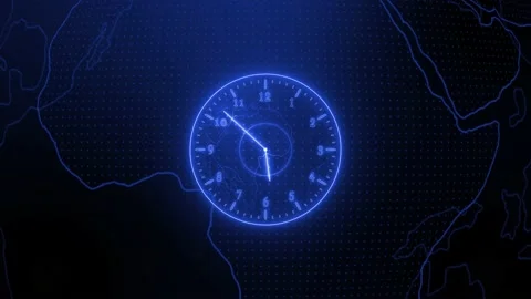 Neon analog clock isolated hologram eart... | Stock Video | Pond5