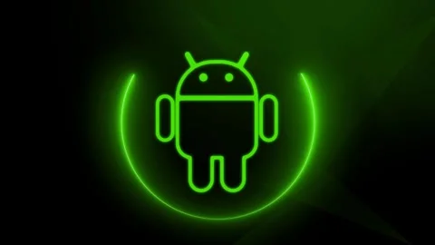 Neon Android logo with a glowing green o... | Stock Video | Pond5