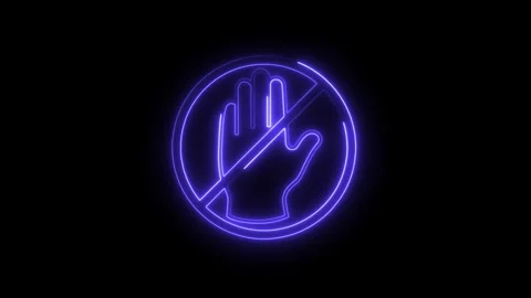 Neon animated no entry hand symbol glows... | Stock Video | Pond5