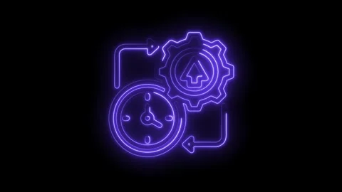 Neon animation of clock,gear and cycle a... | Stock Video | Pond5