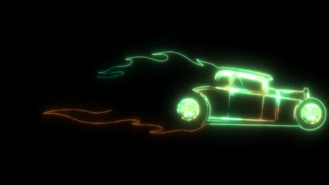 neon animation of hot rod car | Stock Video | Pond5